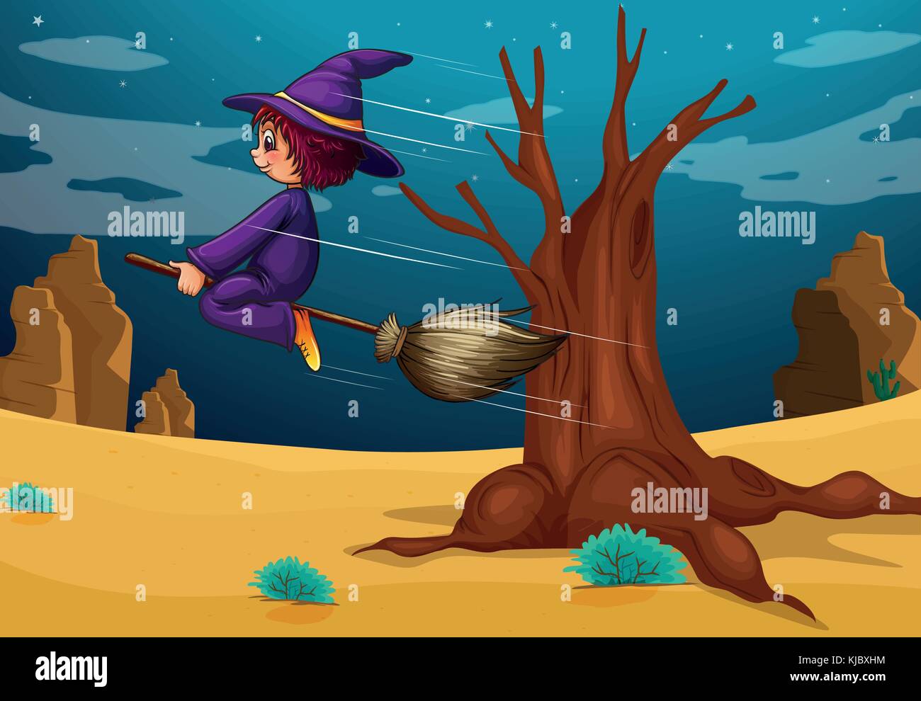 Cartoon witch riding broomstick hi-res stock photography and images - Alamy