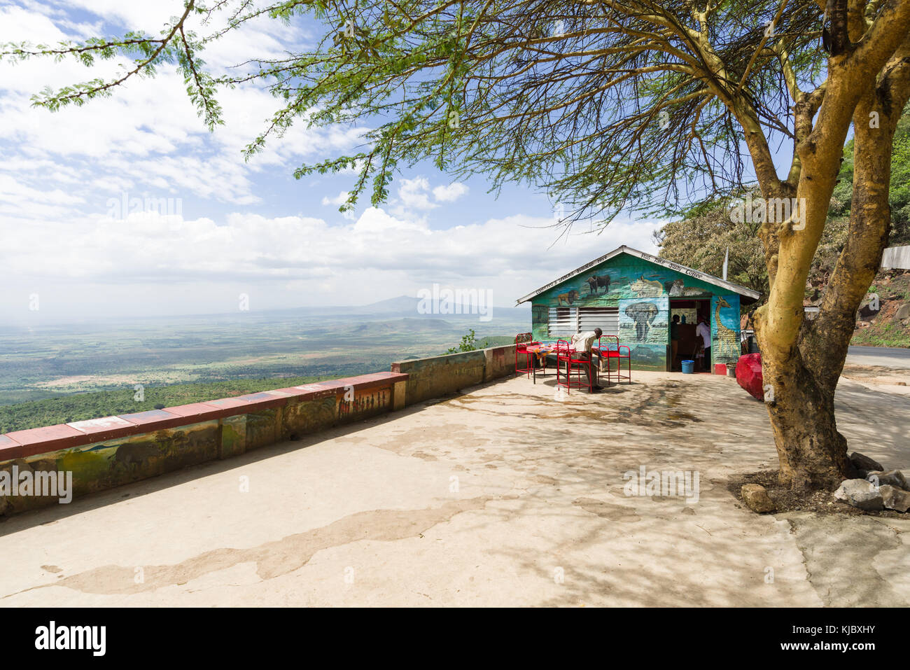 Local roadside restaurant rest stop with viewpoint looking over the ...