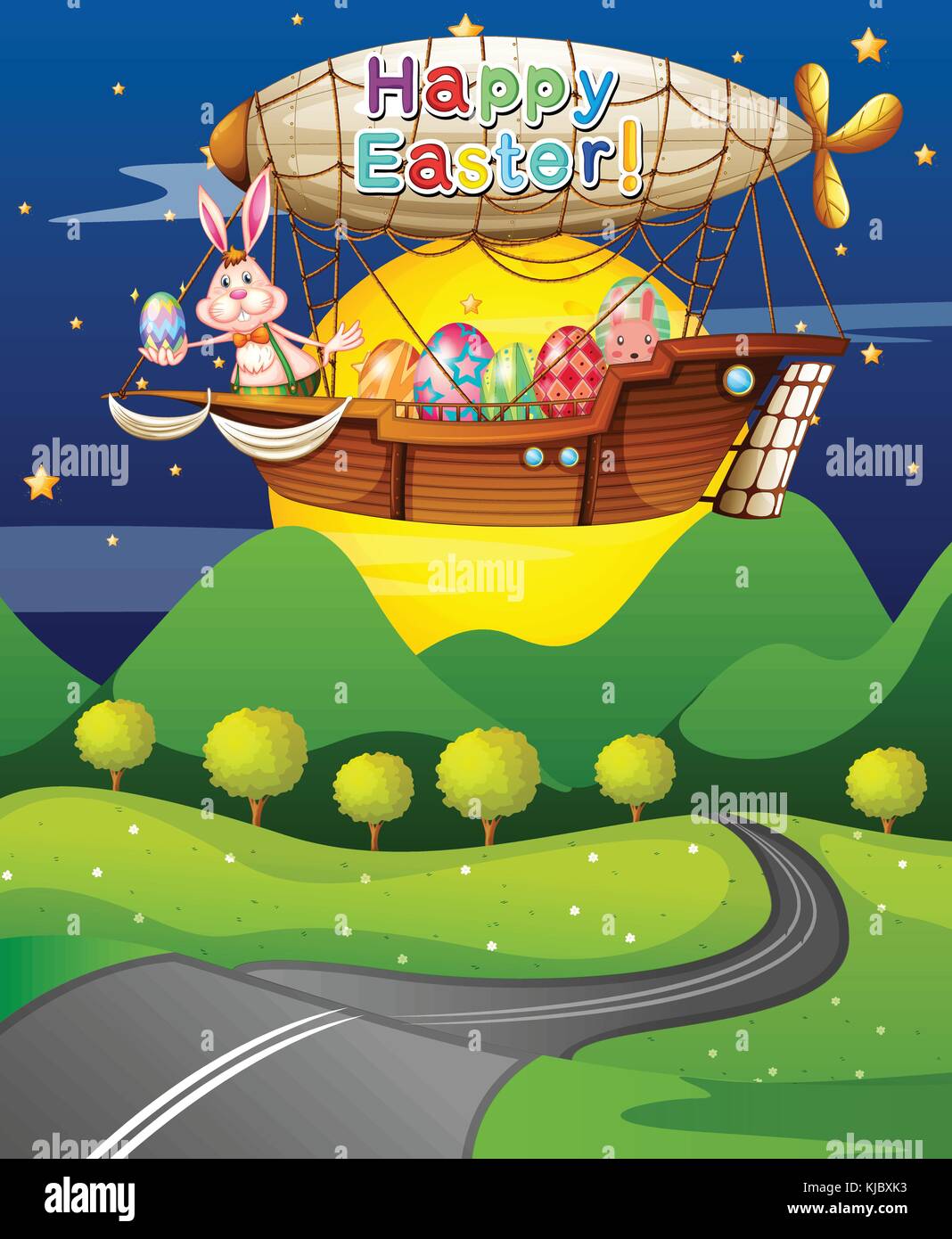 Illustration of an aircraft carrying a bunny and eggs for Easter Stock ...