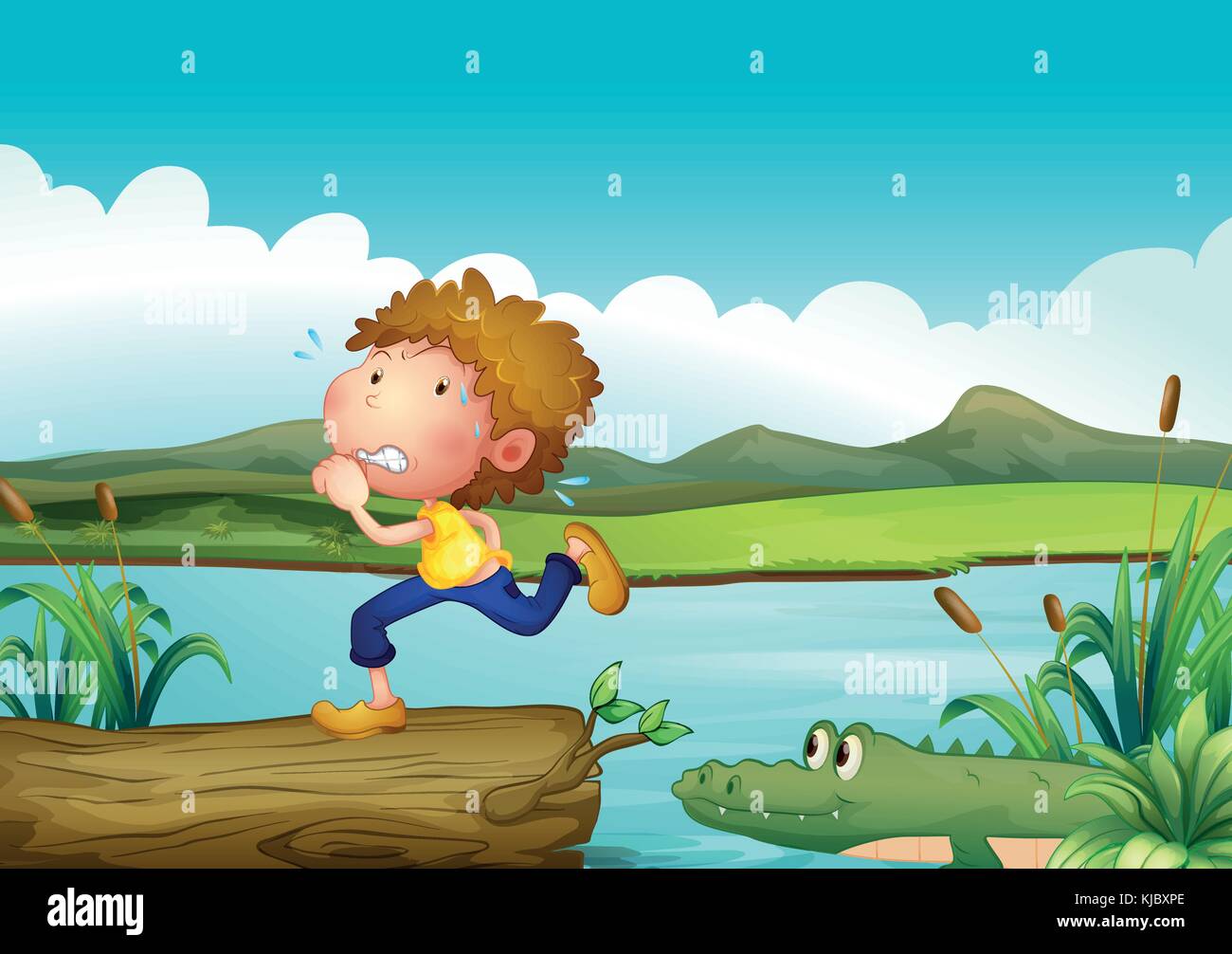 Illustration of a scared boy and the crocodile Stock Vector Image & Art ...