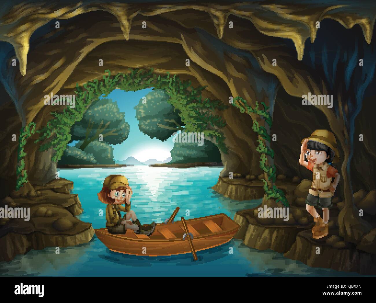 Illustration of the two brave girls at the cave Stock Vector Image ...
