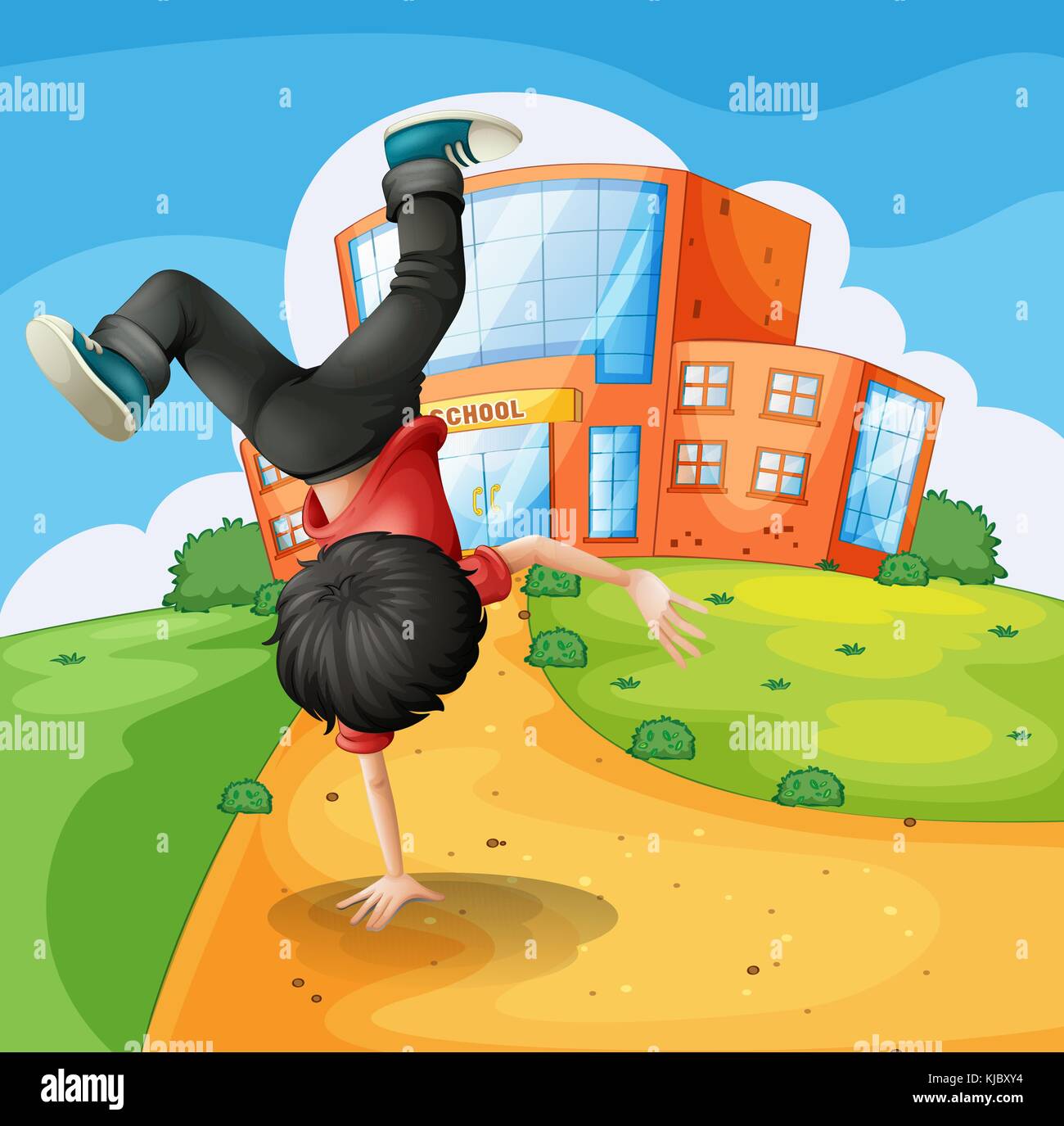 Illustration of a boy doing breakdance along the school Stock Vector ...