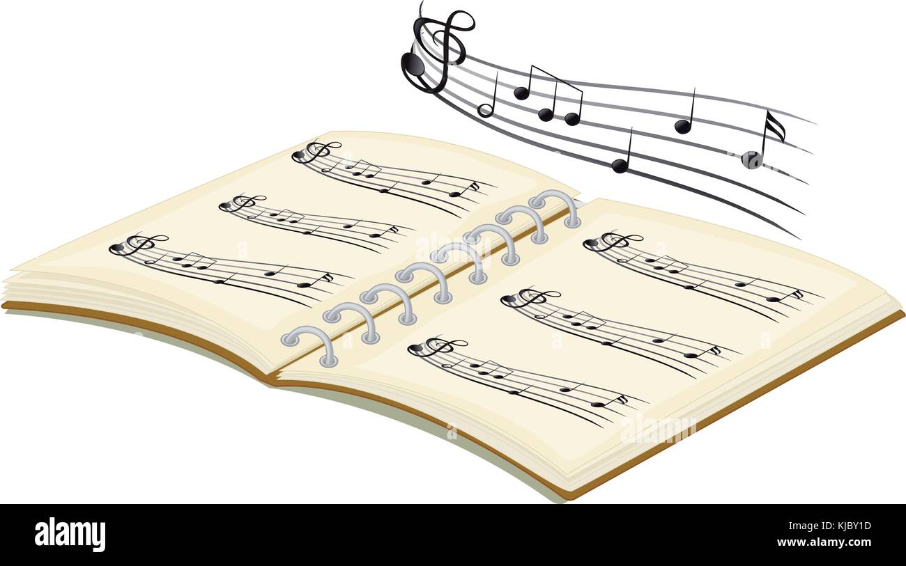 Illustration of the musical book with musical notes on a white ...