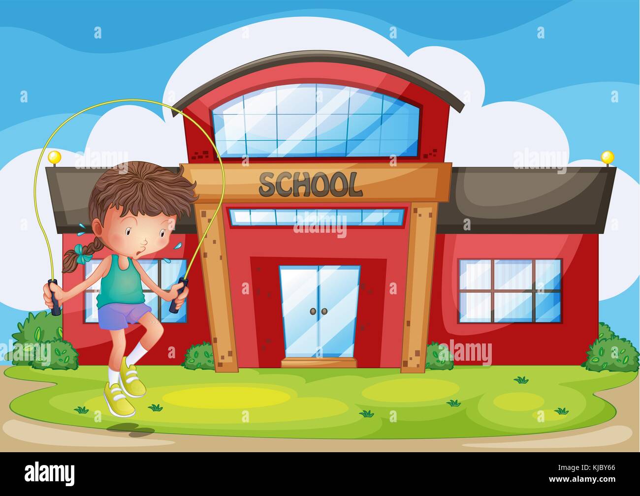 Illustration of a girl playing in front of the school Stock Vector ...