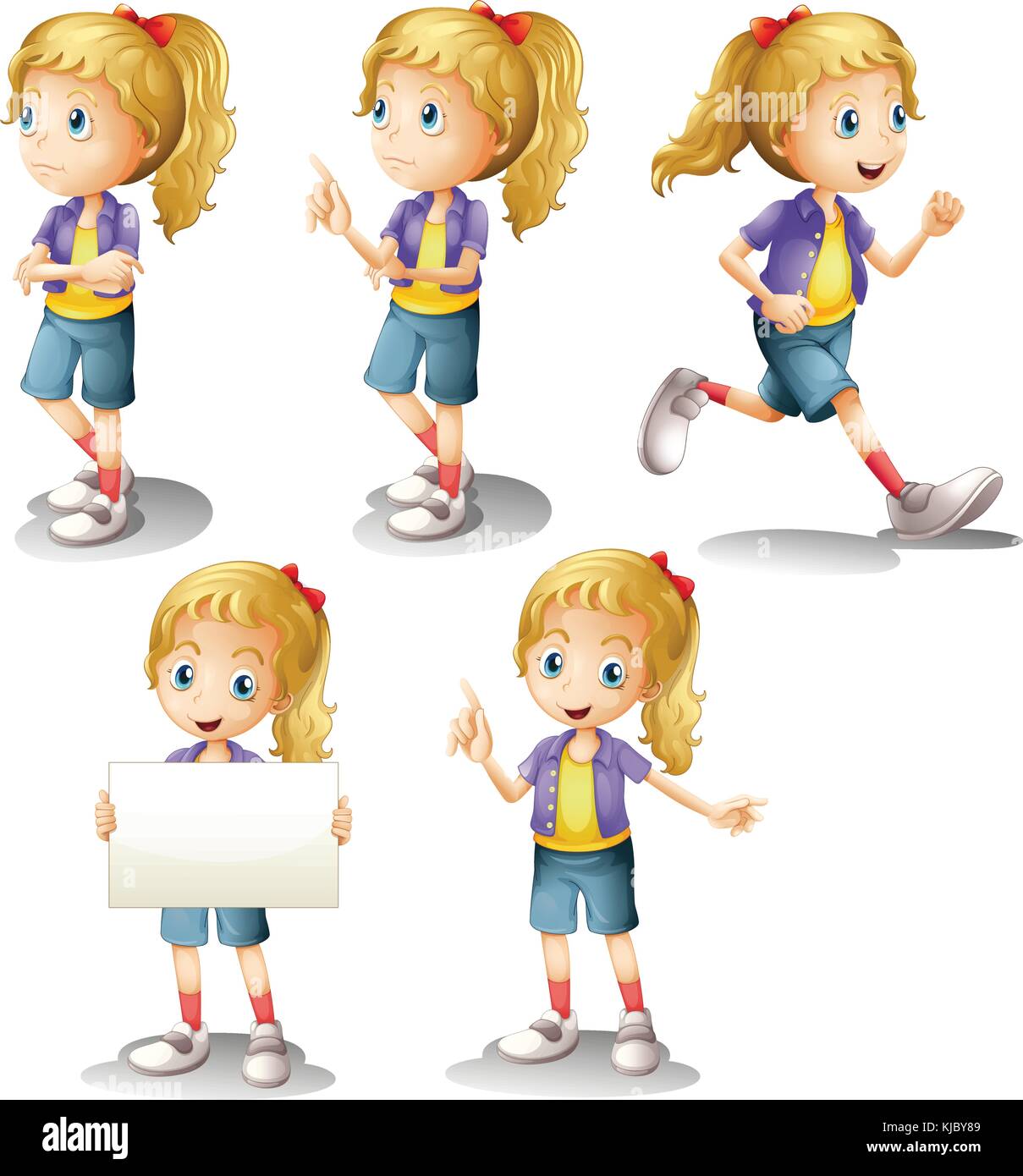 Illustration of a girl with different positions on a white background ...