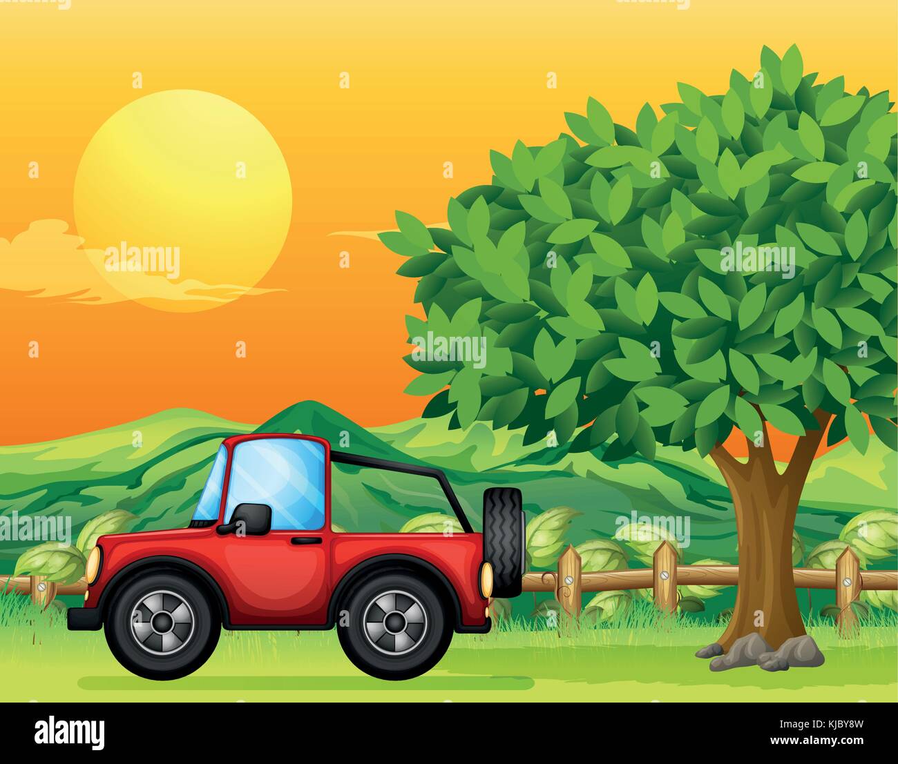 Illustration of a car passing at the bridge Stock Vector Image & Art ...