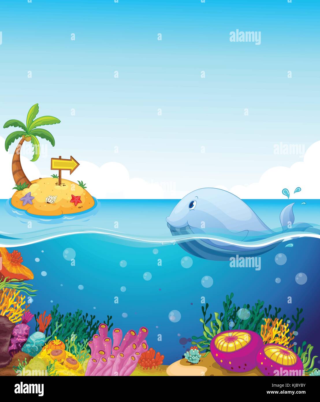 Illustration of a fish looking at the island with an arrow Stock Vector ...