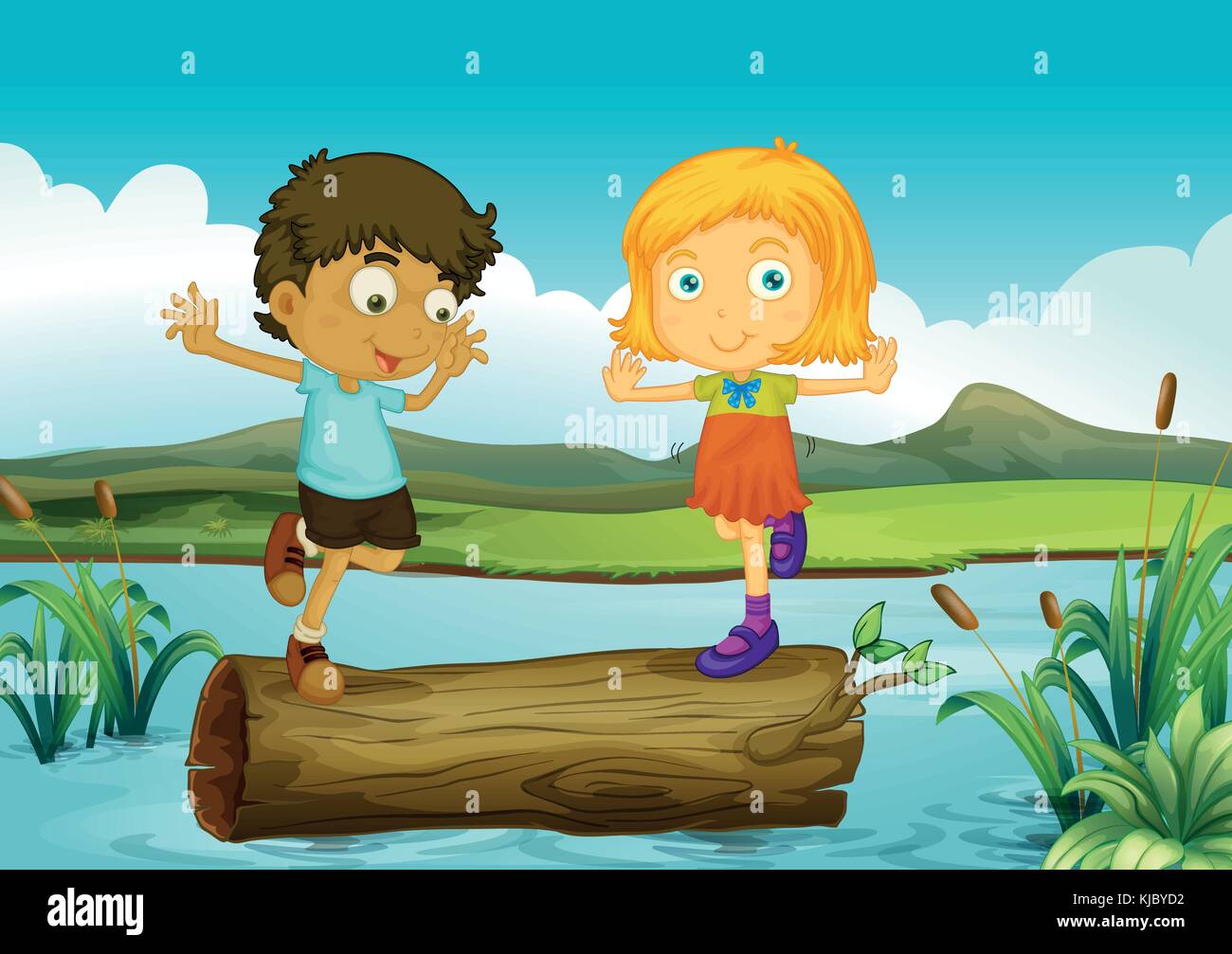 Girl floating in river Stock Vector Images - Alamy