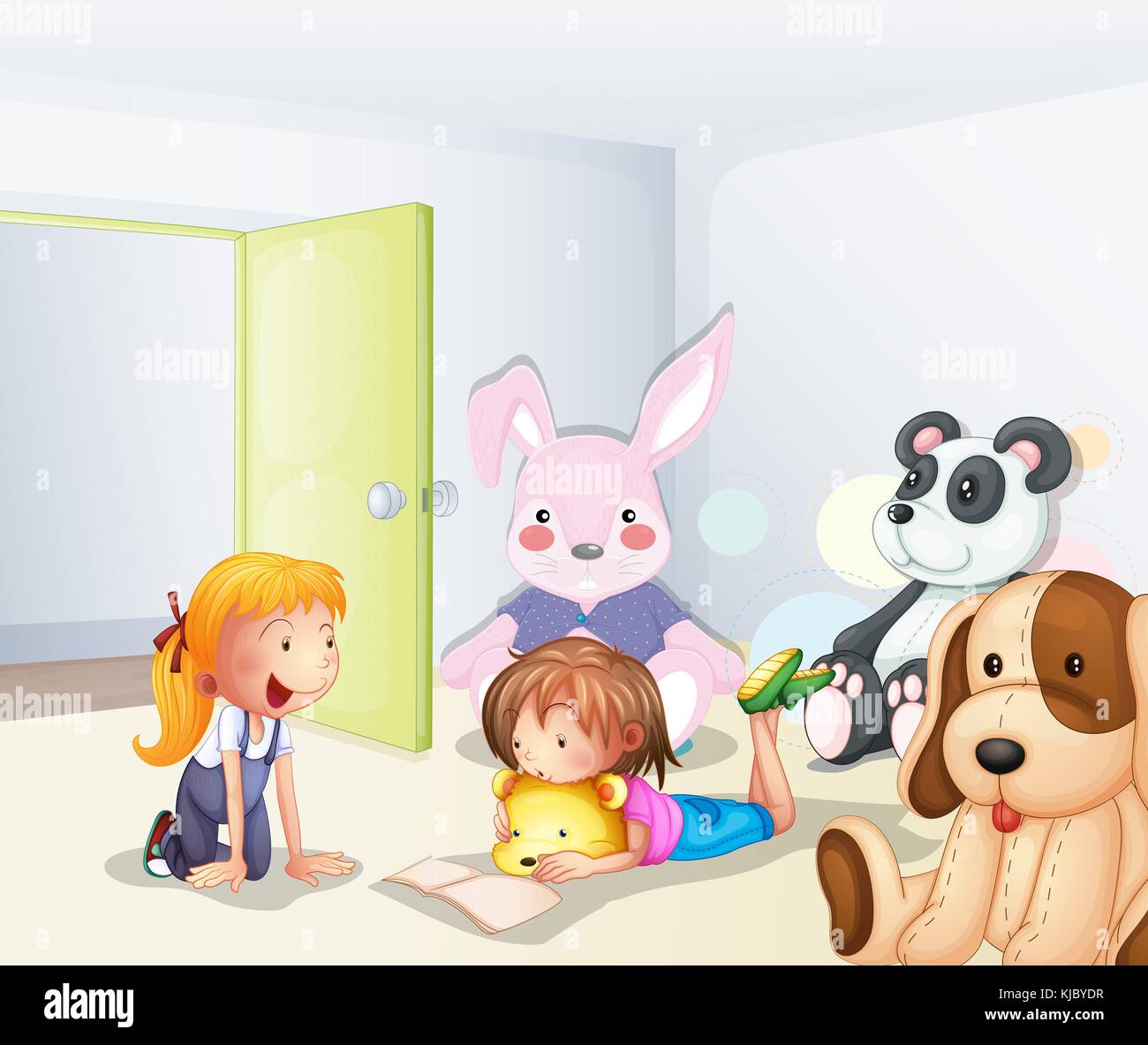 Illustration of a room with kids and animals Stock Vector Image & Art ...