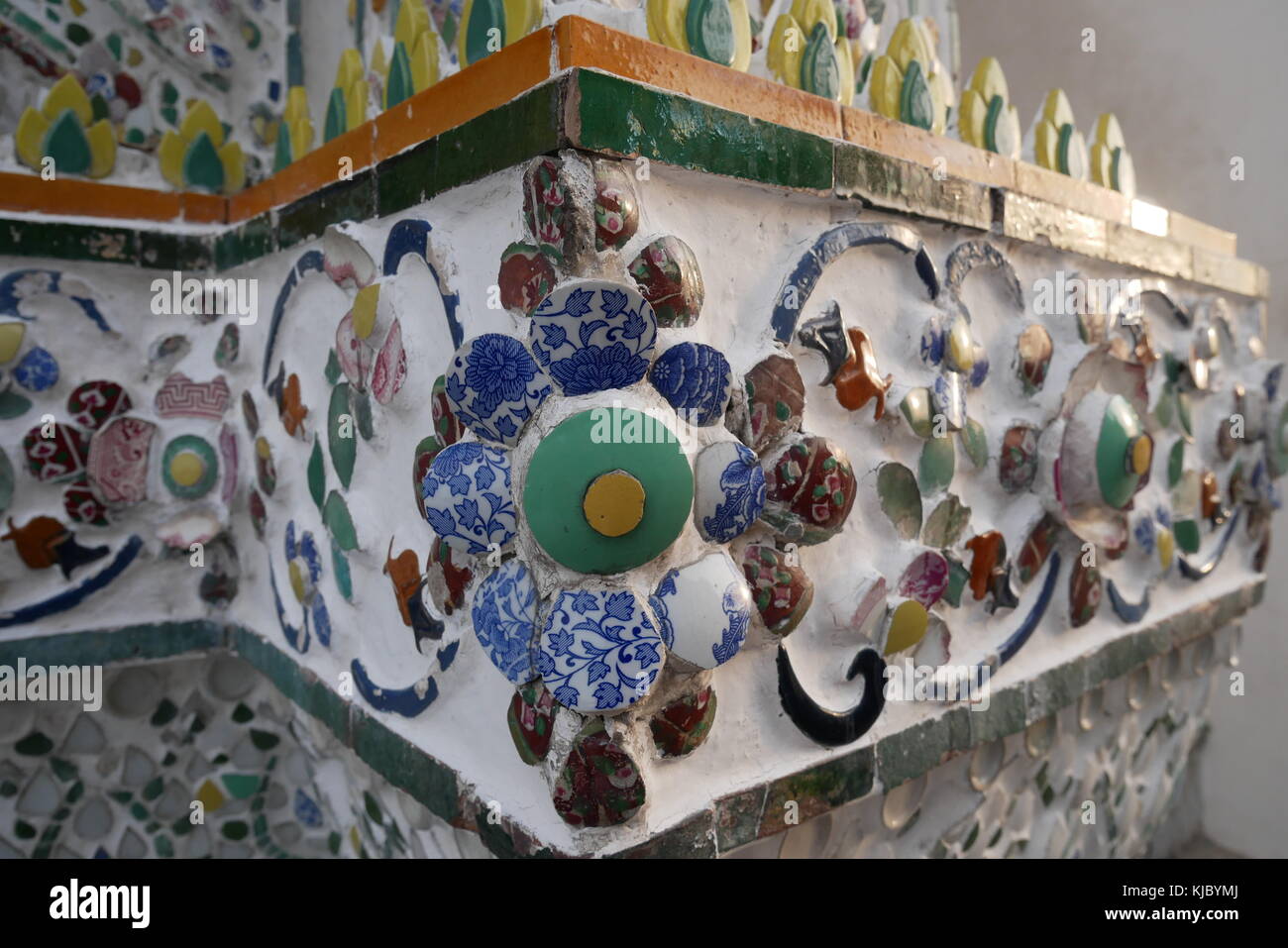 Detail of tiles of the facade of Wat Arun, the Temple of Dawn on the ...