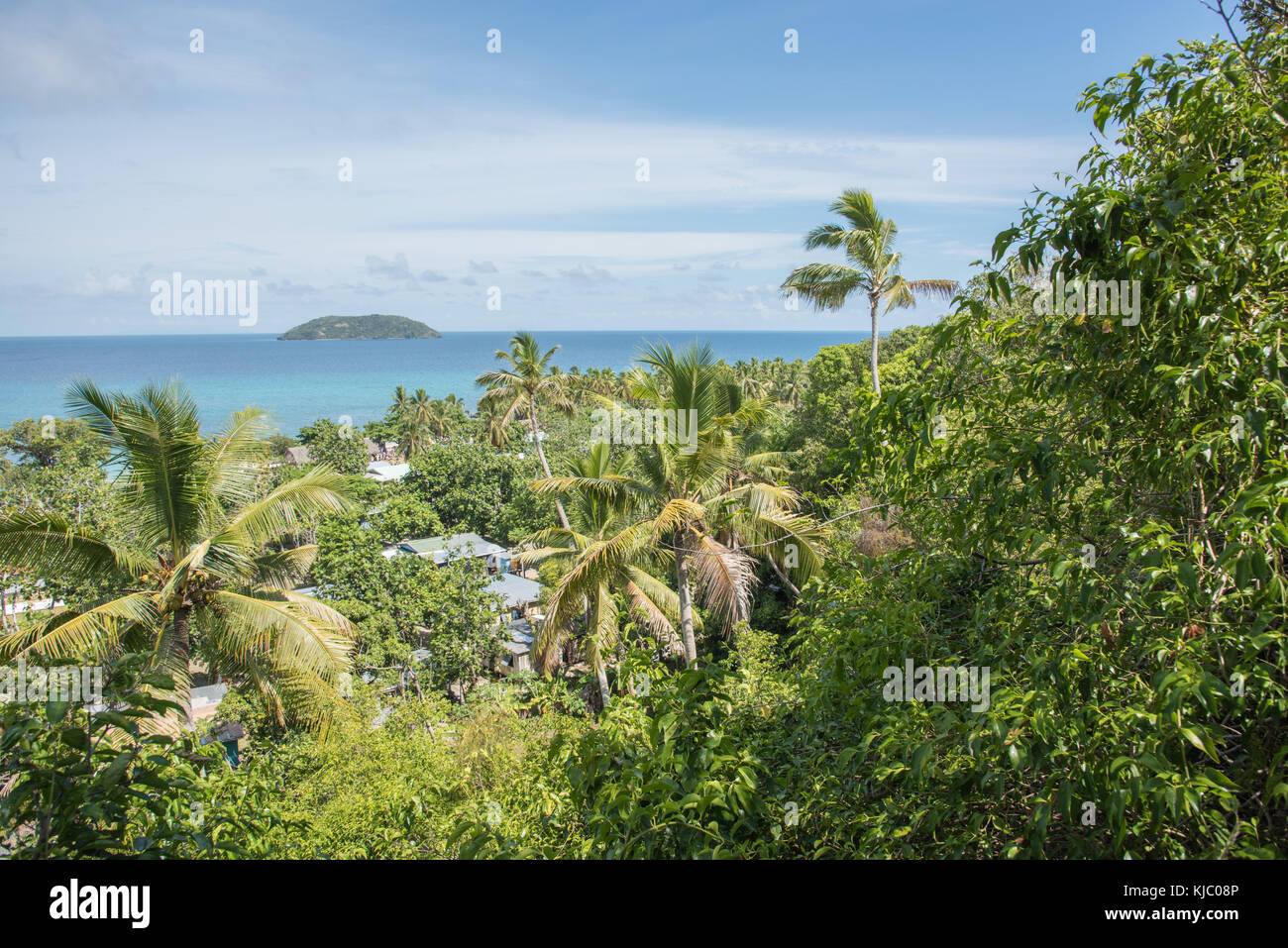 DRAVUNI ISLAND, FIJI, PACIFIC ISLANDS: NOVEMBER 29,2016: Elevated view ...