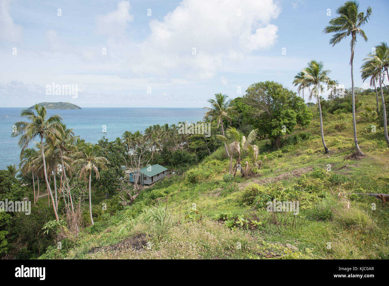 DRAVUNI ISLAND, FIJI, PACIFIC ISLANDS: NOVEMBER 29,2016: Elevated view ...