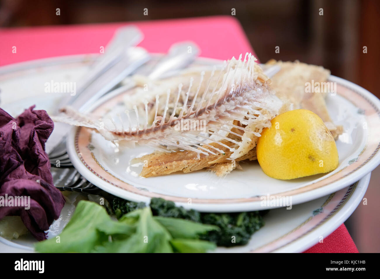 Fish Bones on Plate Stock Photo - Alamy