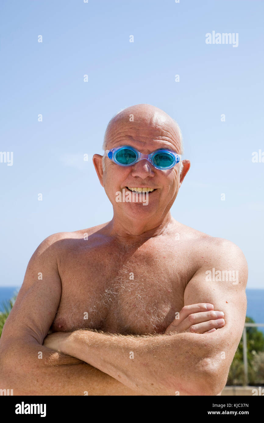 Portrait of Man Wearing Swimming Goggles Stock Photo - Alamy