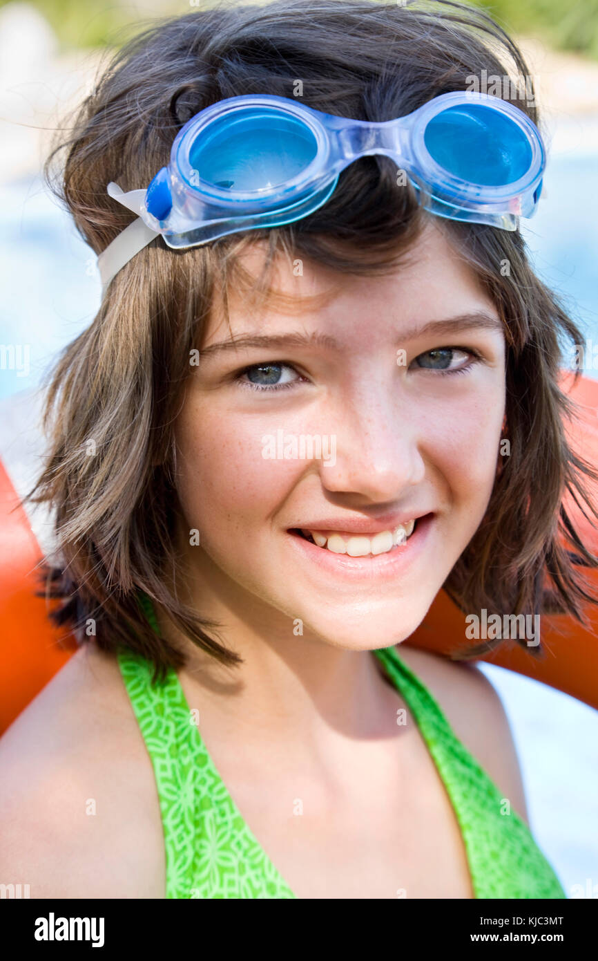 Close-Up of Girl Wearing Goggles Stock Photo - Alamy