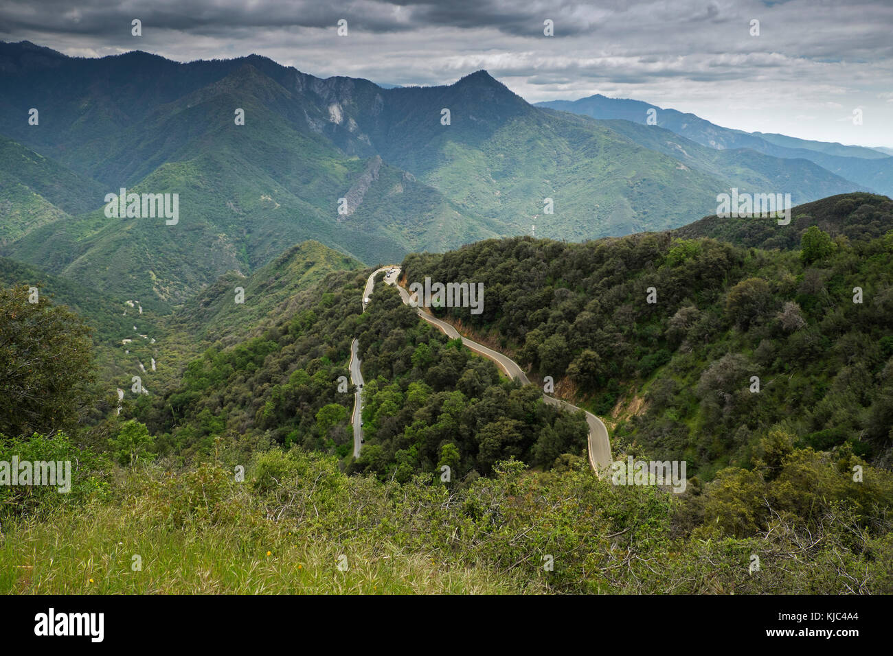 Scenic view of a mountain highway, State Route 41, with Devil's Peak of ...