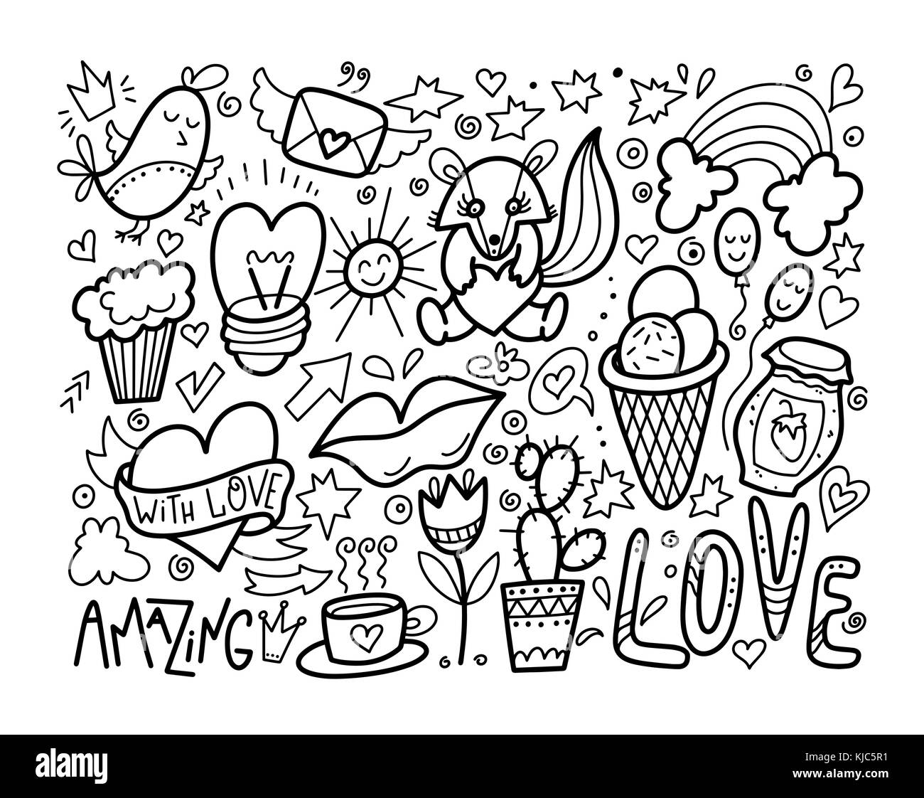 Cartoon stickers set Black and White Stock Photos & Images - Alamy