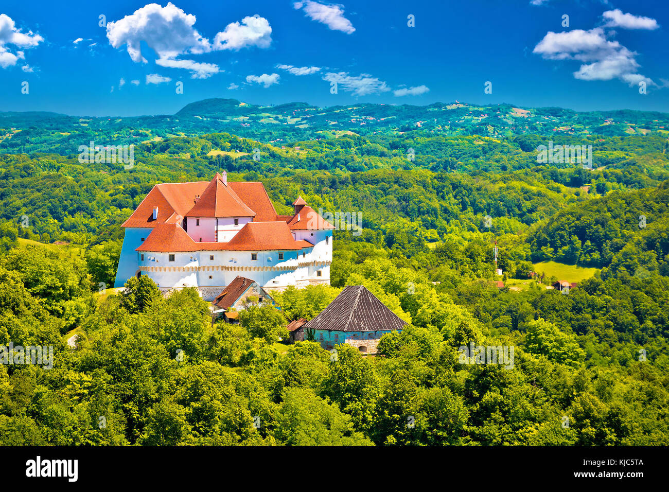 Idyllic green landscape of Zagorje region with Veliki Tabor castle ...