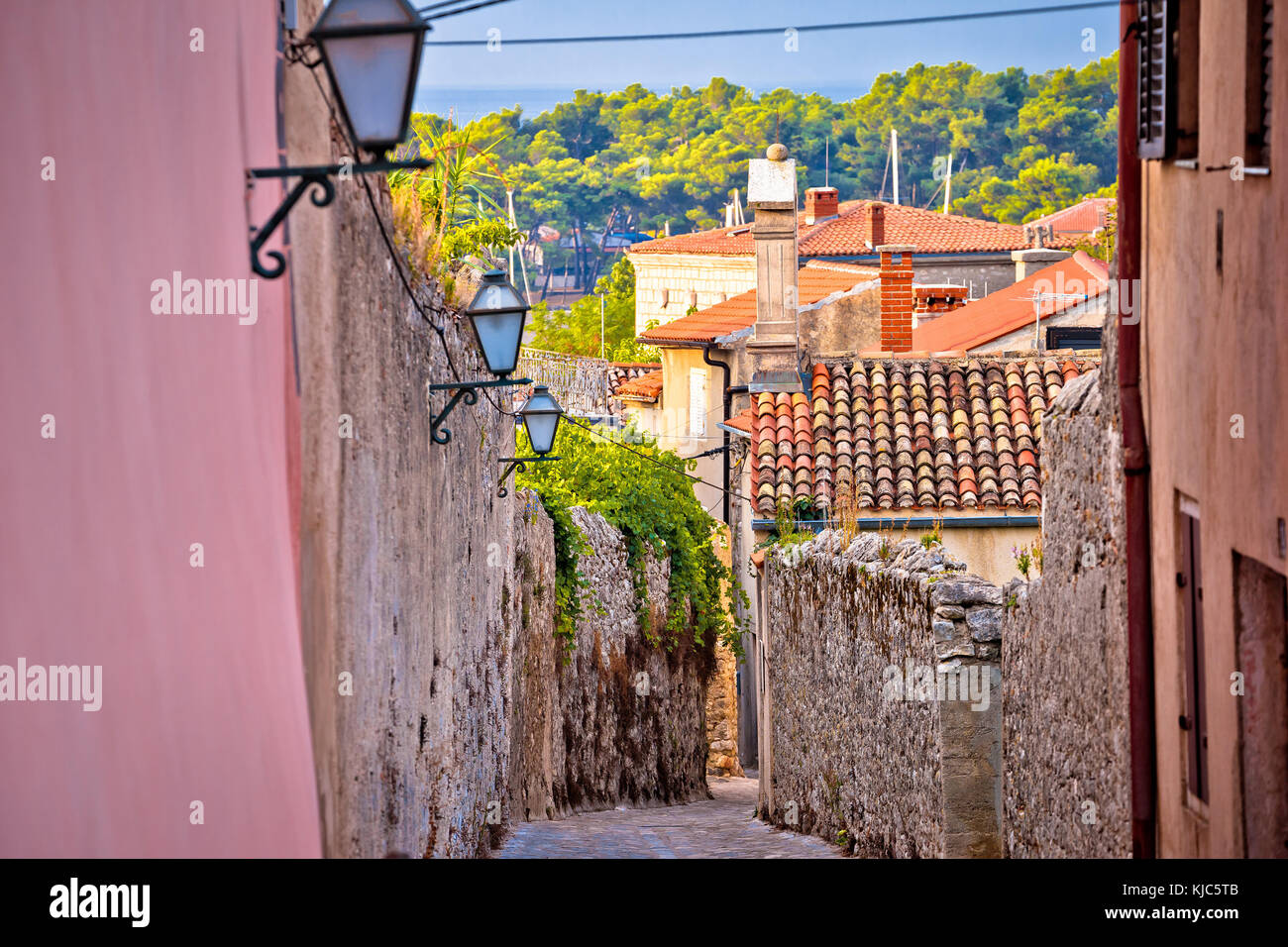 Old town of Krk stone street view, Kvarner bay archipelago of Croatia ...