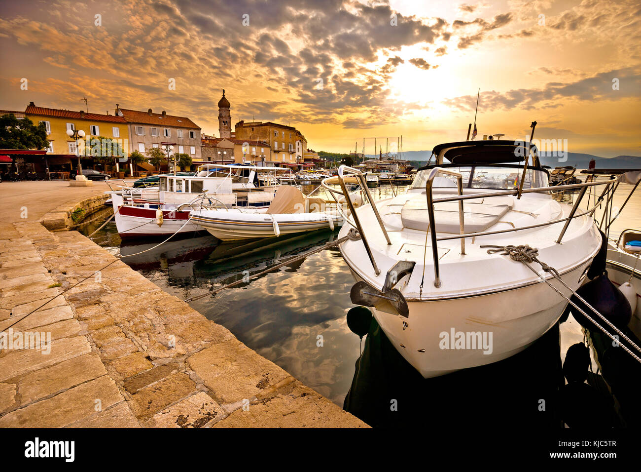 Town of Krk golden morning view, Kvarner bay archipelago of Croatia ...