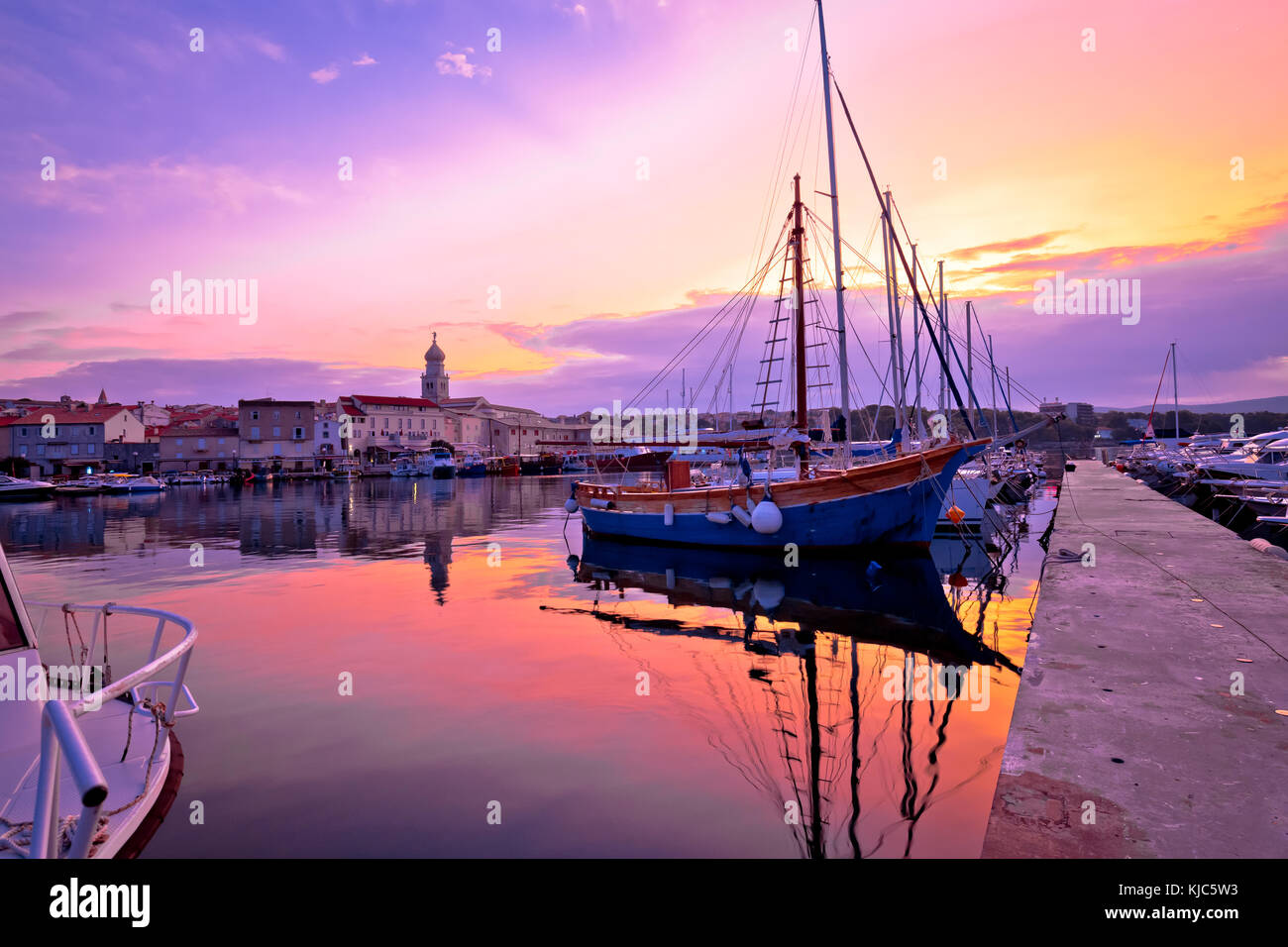 Historic island town of Krk dawn waterfront view, Kvarner bay ...