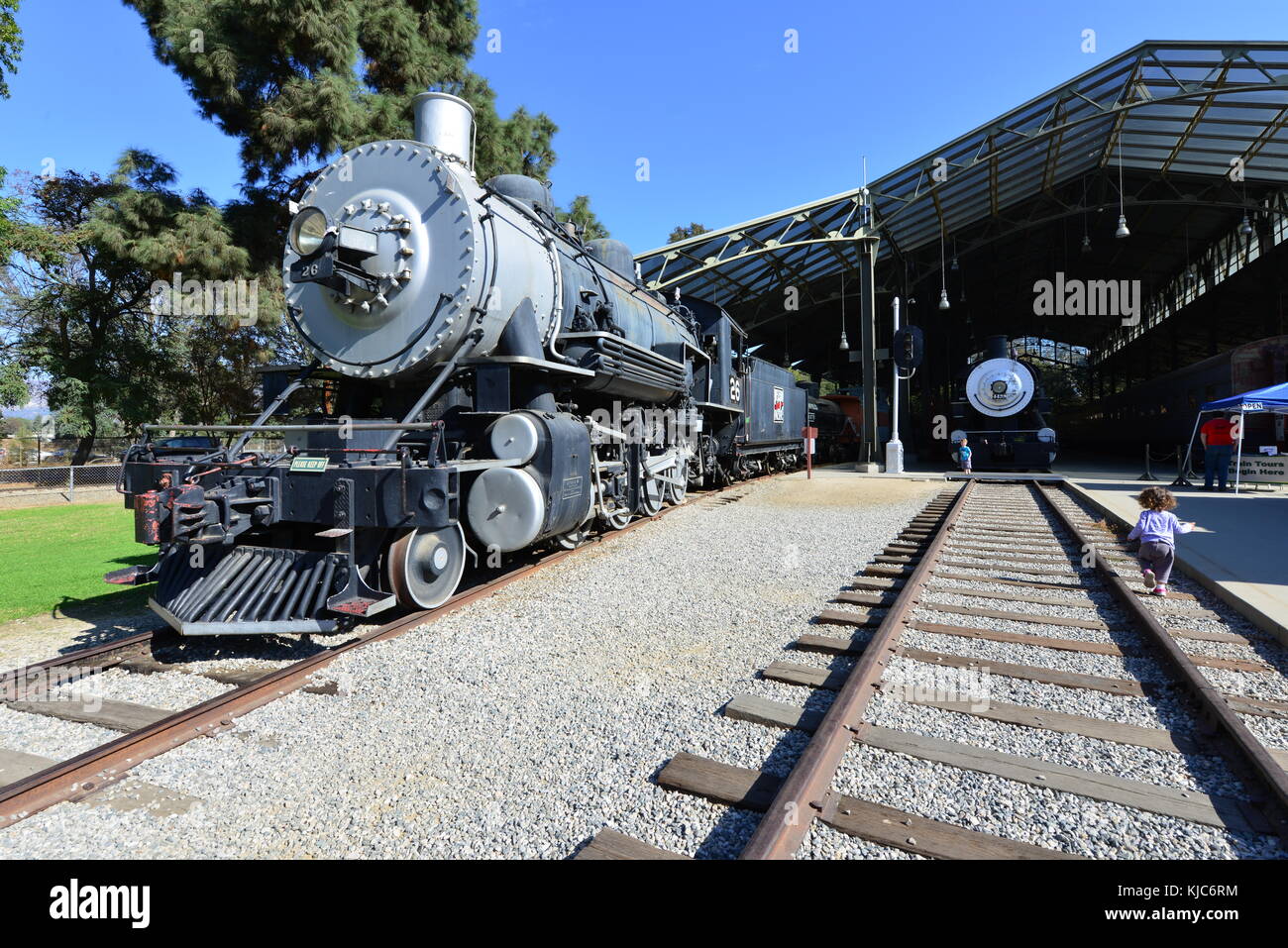 Vintage American steam engines at an Engine shed Stock Photo - Alamy