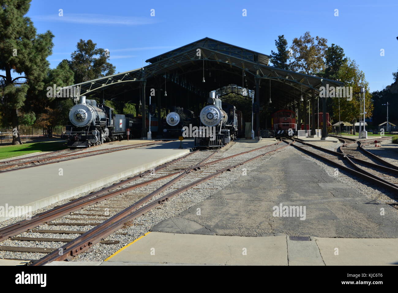 Vintage American steam engines at an Engine shed Stock Photo - Alamy