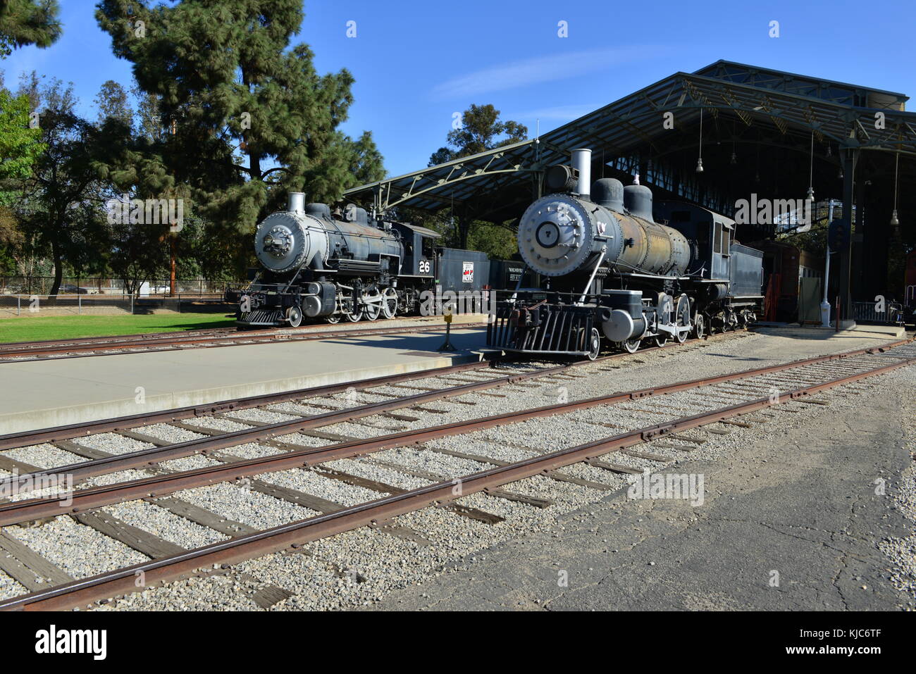 Vintage American steam engines at an Engine shed Stock Photo - Alamy
