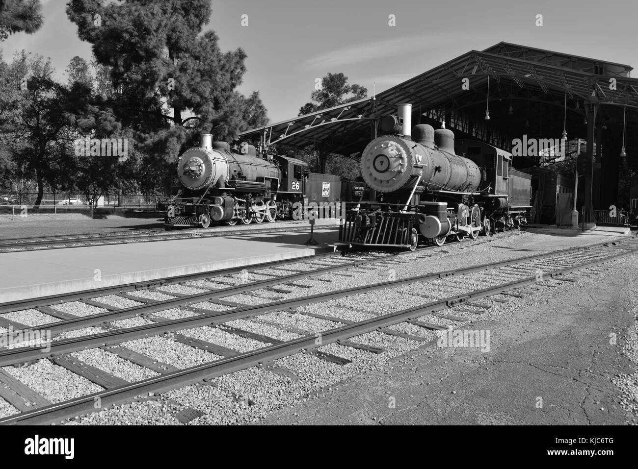 Vintage American steam engines at an Engine shed Stock Photo - Alamy