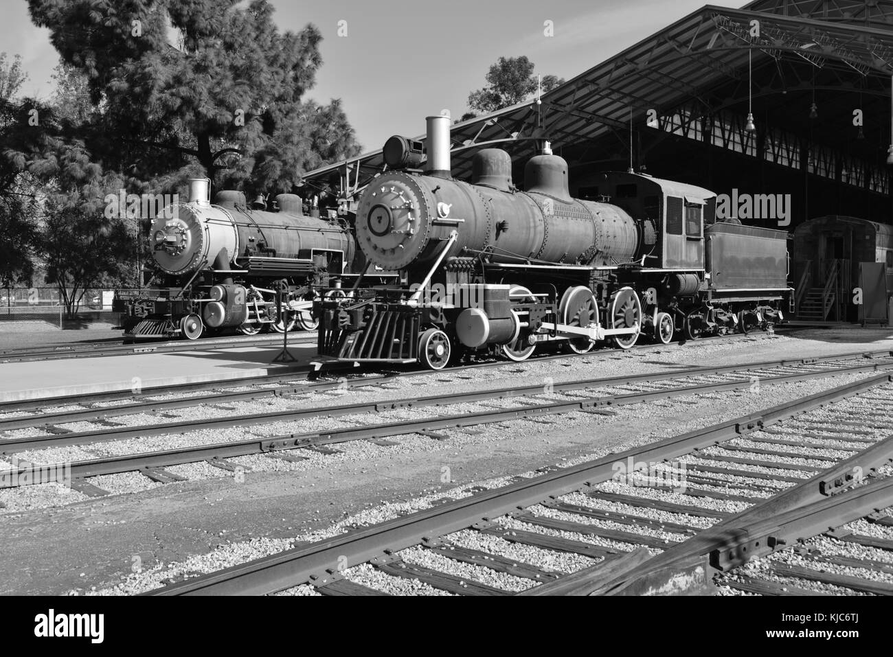 Vintage American steam engines at an Engine shed Stock Photo - Alamy