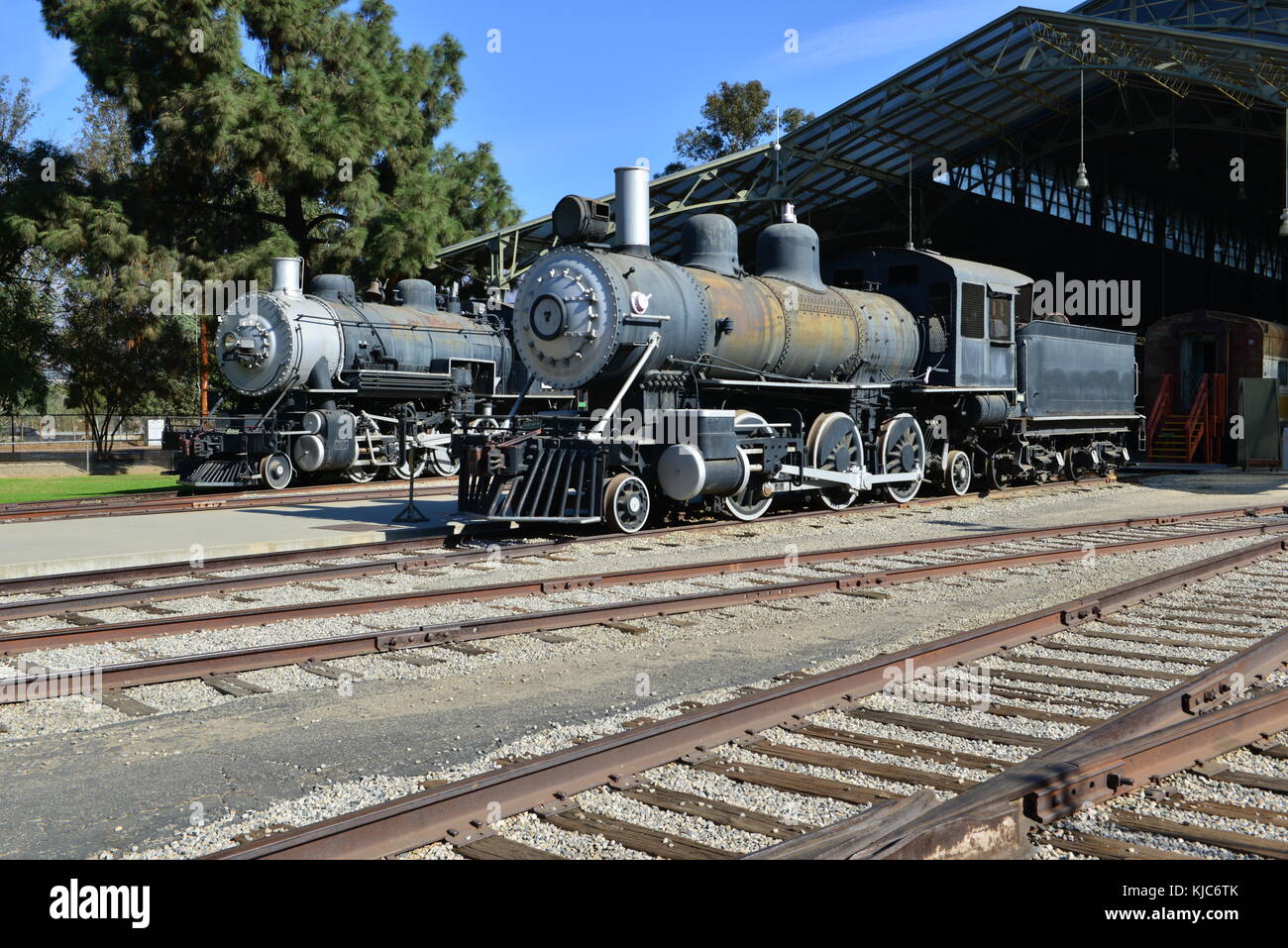 Vintage American steam engines at an Engine shed Stock Photo - Alamy