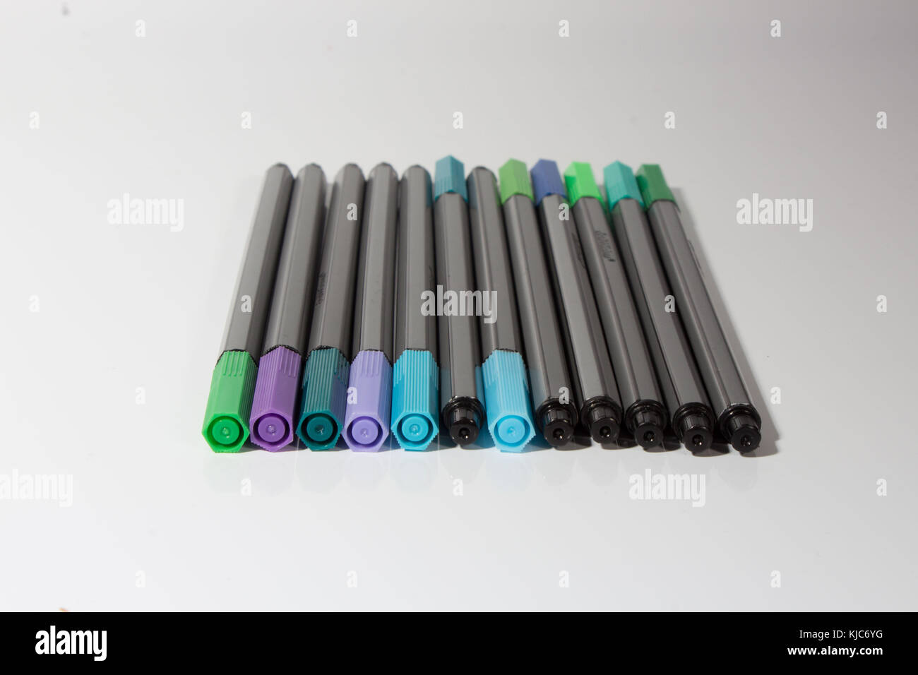fine line coloured pens on white background Stock Photo - Alamy
