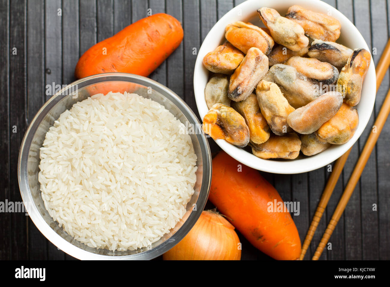 pilaf rice and mussels Stock Photo - Alamy