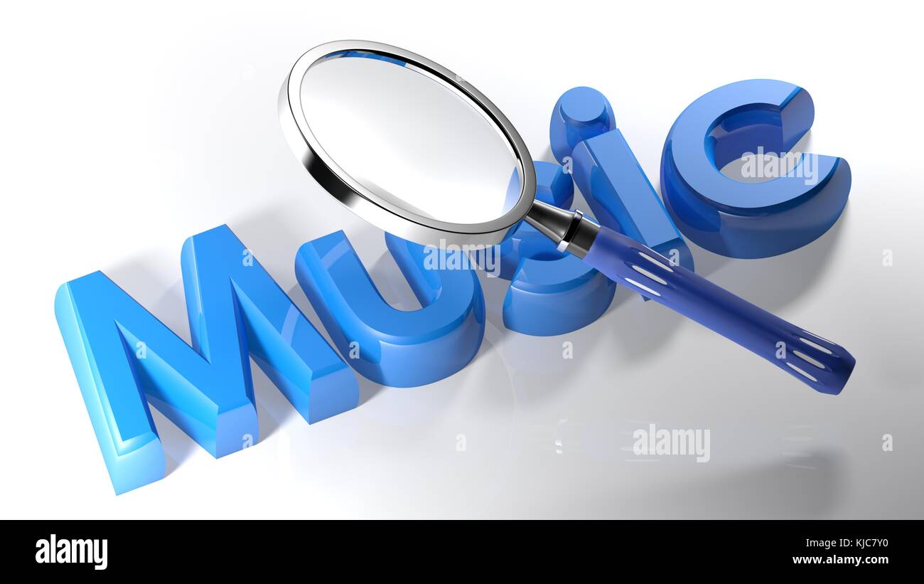 Magnifier on blue music - 3D rendering Stock Photo - Alamy