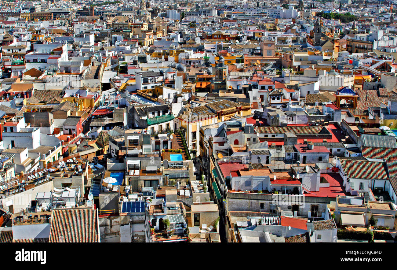 Aerial view of Sevilla (Seville) from the Giralda tower, Spain Stock ...