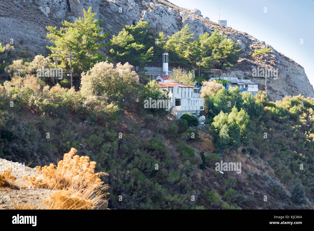 Stone house in small village on a hillside on the island of Crete in a ...