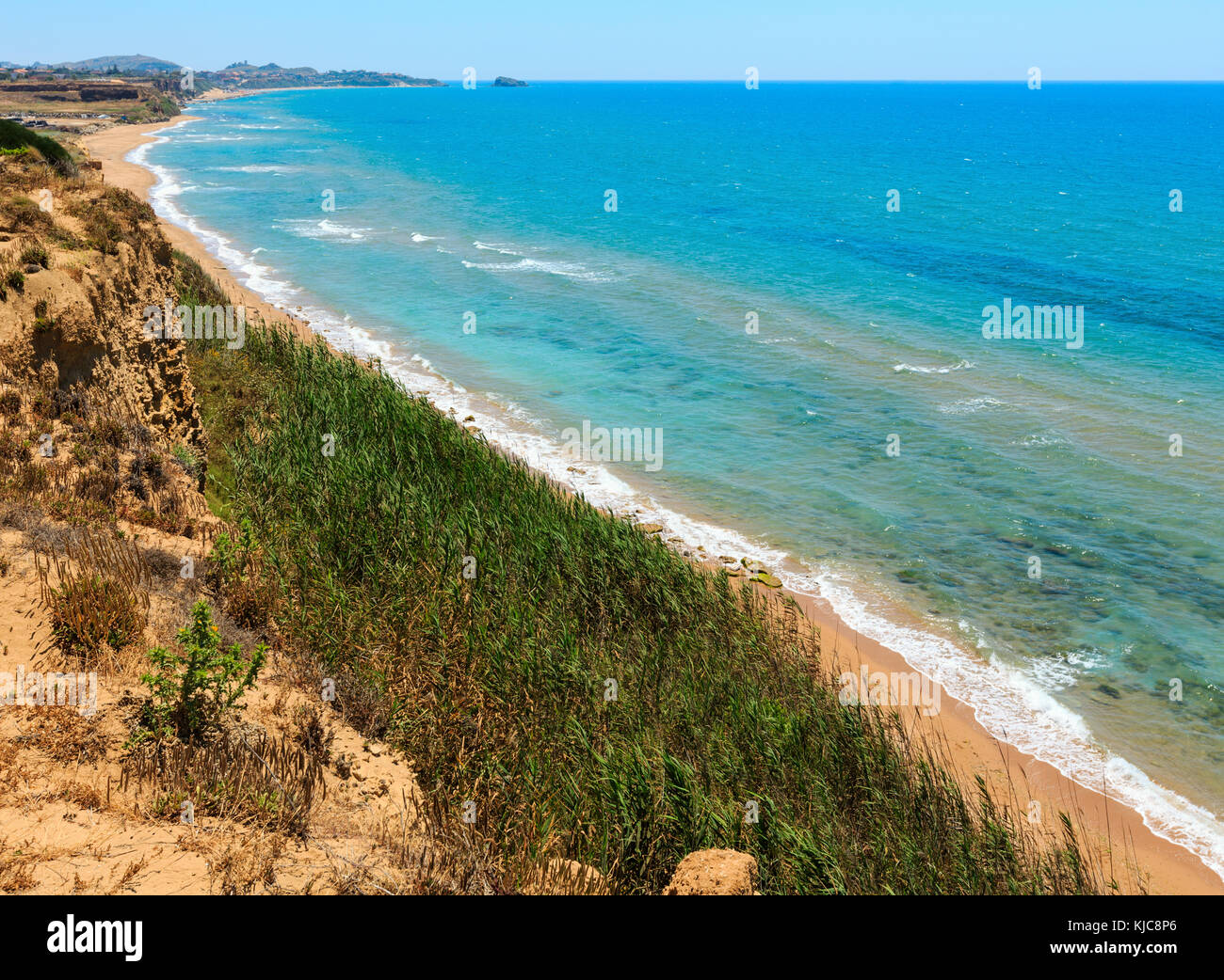 Paradise sea bay with azure water and beach view from coastline , Torre ...