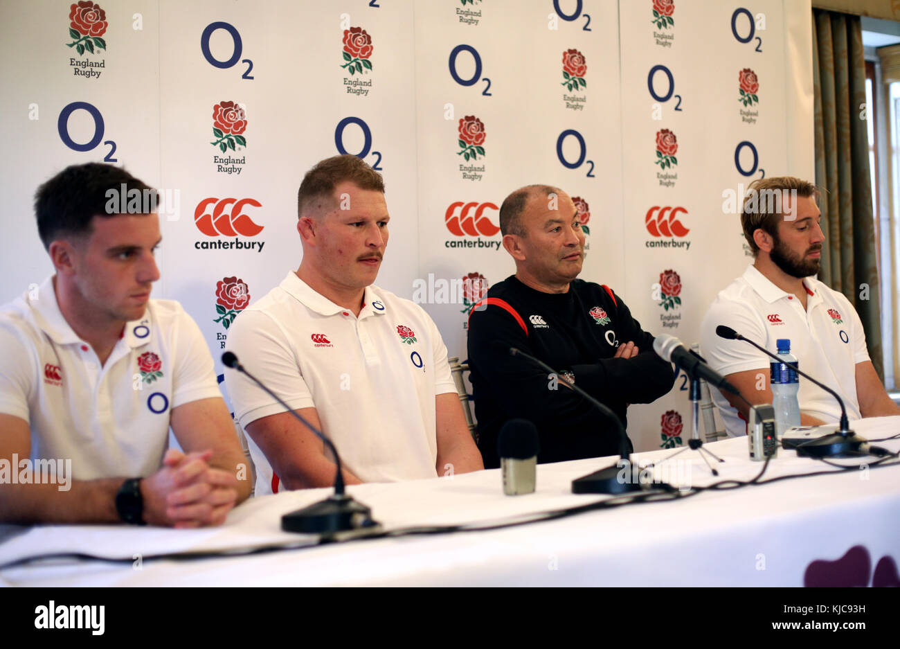England's (from left to right) George Ford, Dylan Hartley, head coach ...