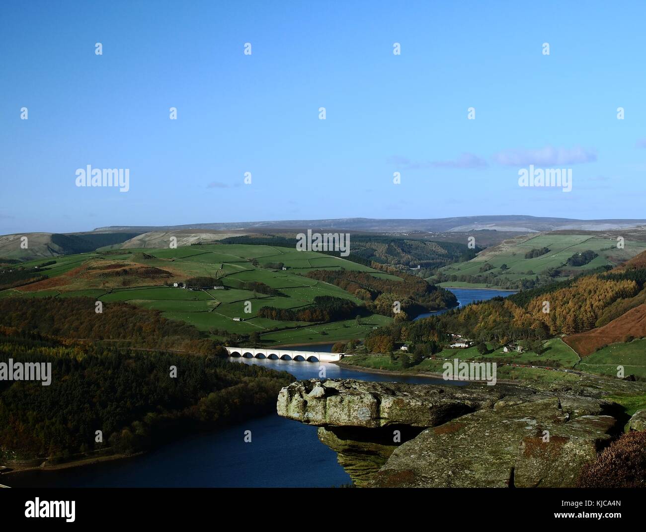 A beautiful scenic autumn view from Bamford Edge towards Ladybower ...