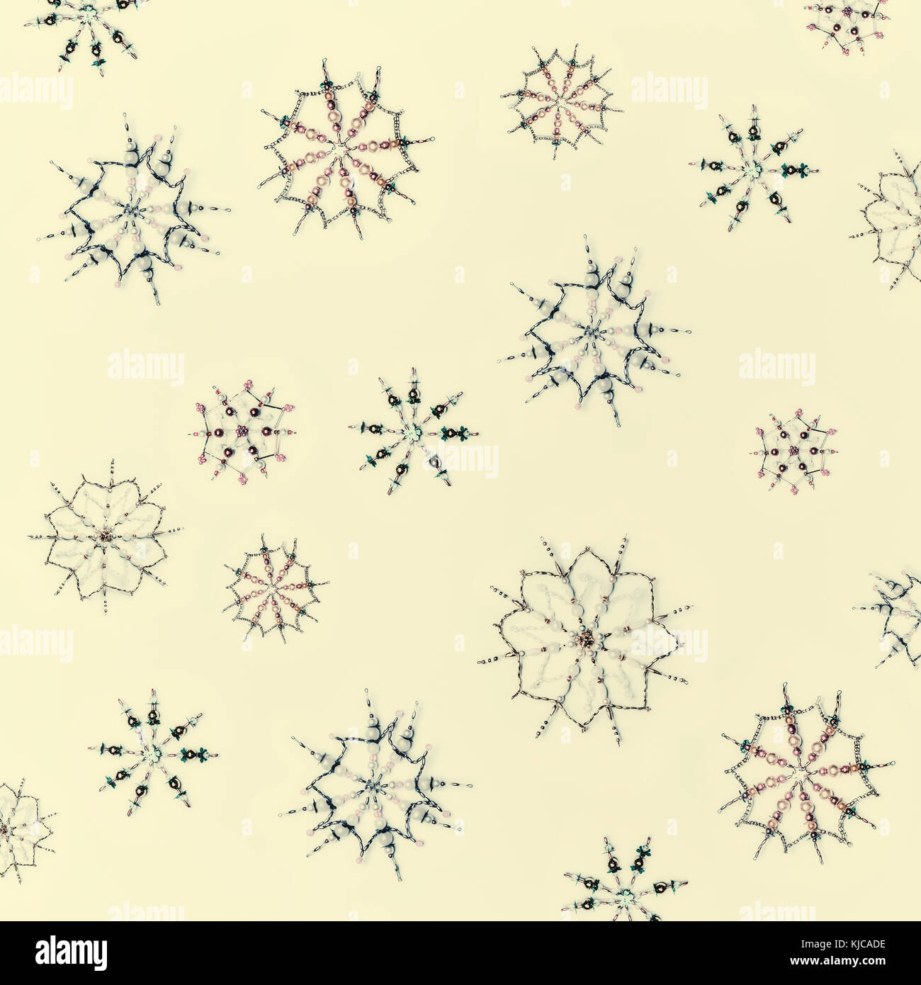 Christmas or winter concept. Pattern of various handmade snowflakes ...