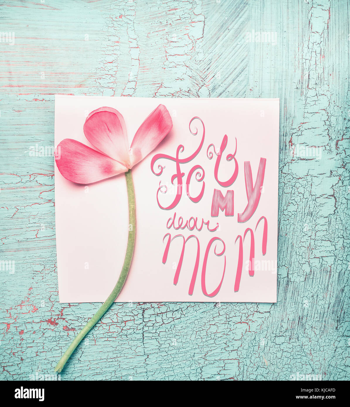 Lovely pink flowers for my dear mom on turquoise shabby chic background ...