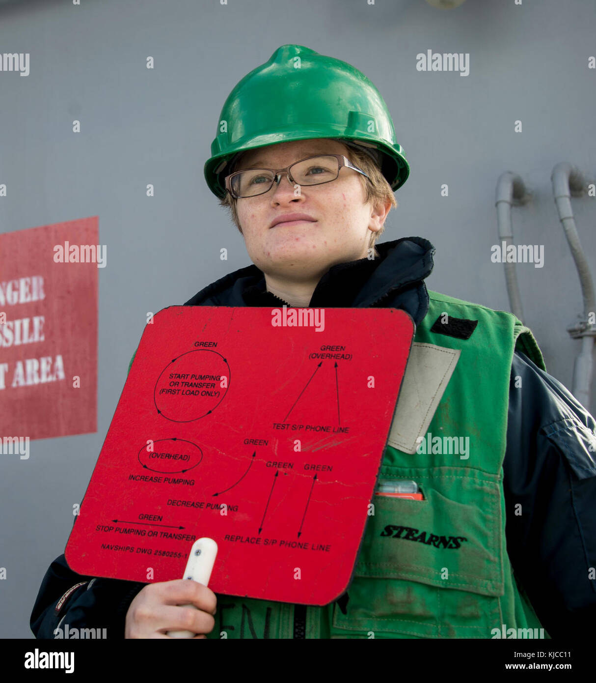 ATLANTIC OCEAN (Nov. 14, 2017) Seaman Alexis Posey signals to the fast ...