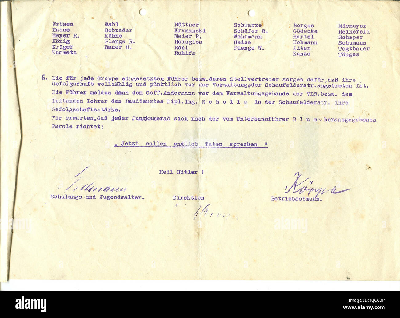A hectograph page from 1938 detailing the organizational structure of ...
