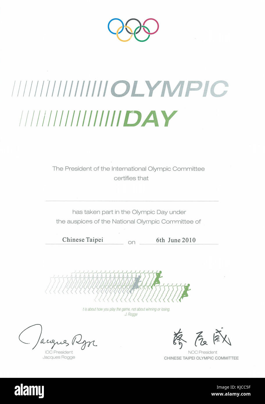 2010 Chinese Taipei Olympic Day Run certification Stock Photo - Alamy