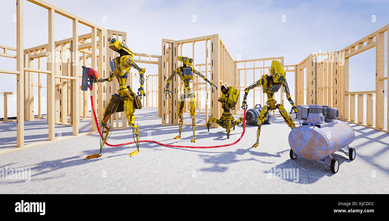 Well bought construction workers building house Stock Photo - Alamy