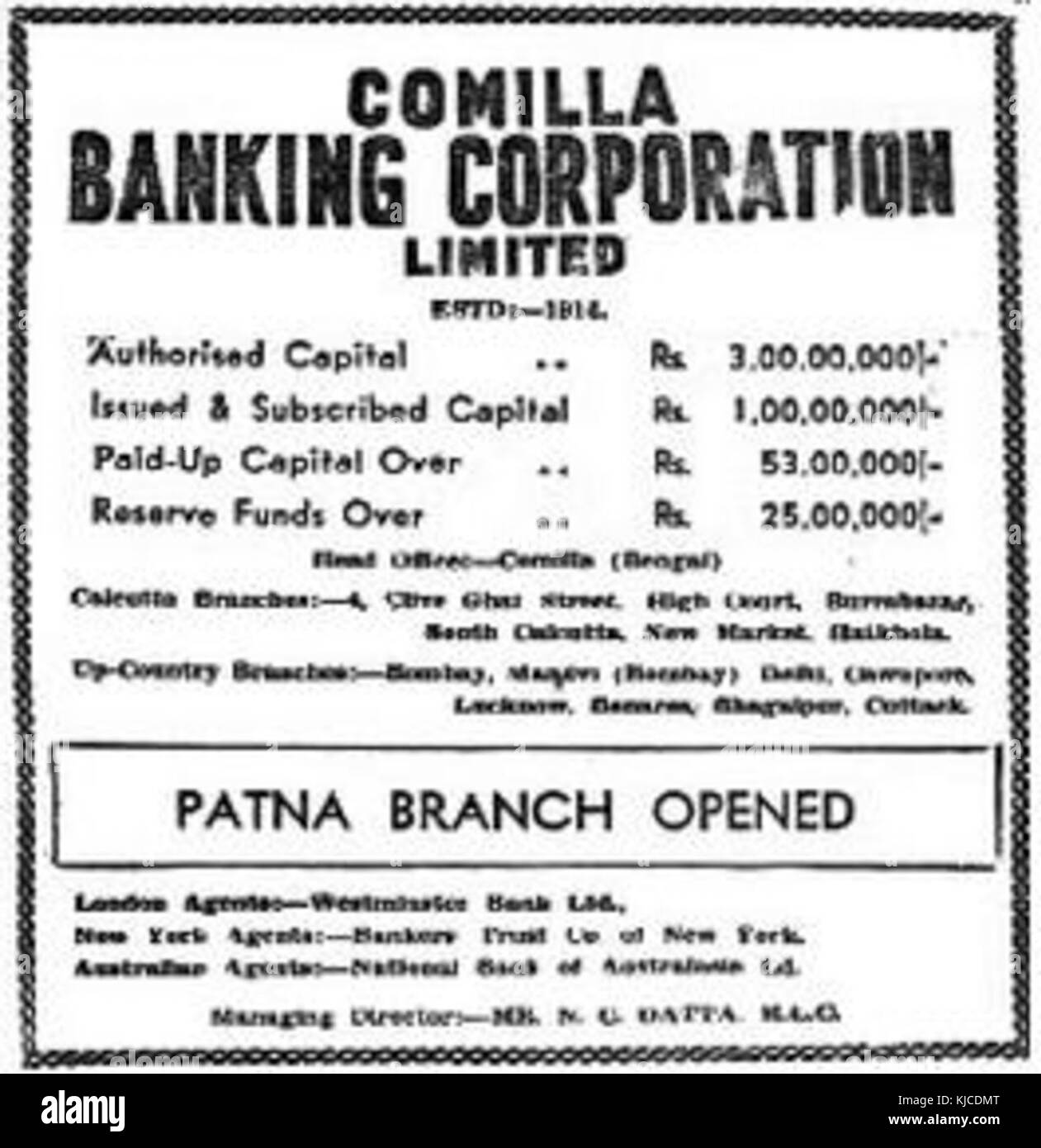 Comilla Banking Corporation advertisement 16081945 Stock Photo - Alamy