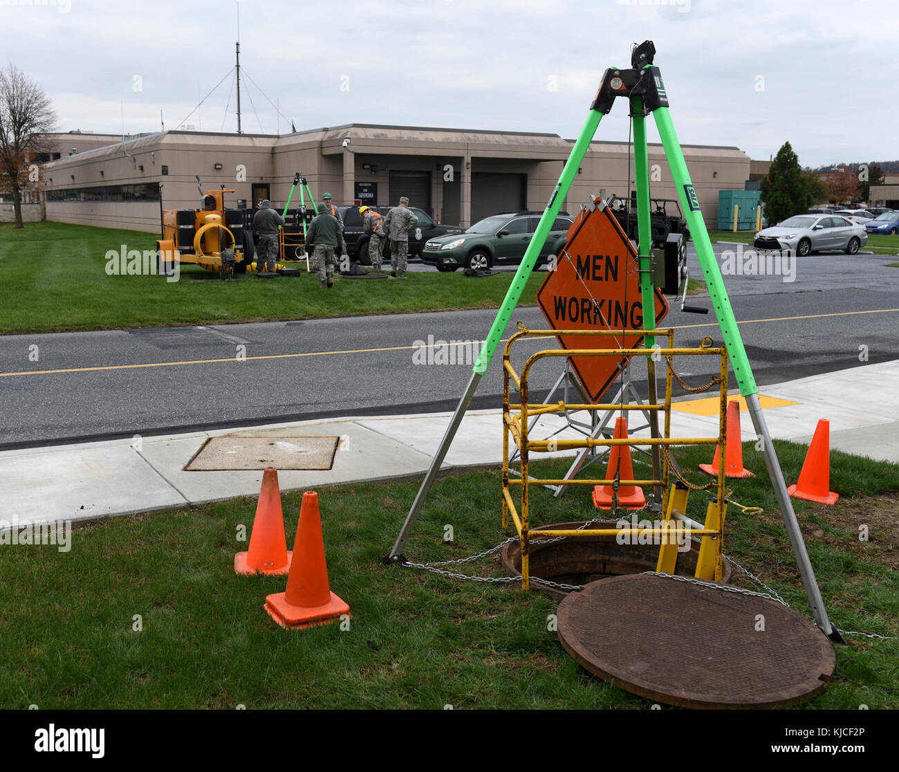 U.S. Airmen from the 211th Engineering Installation Squadron prepare to ...