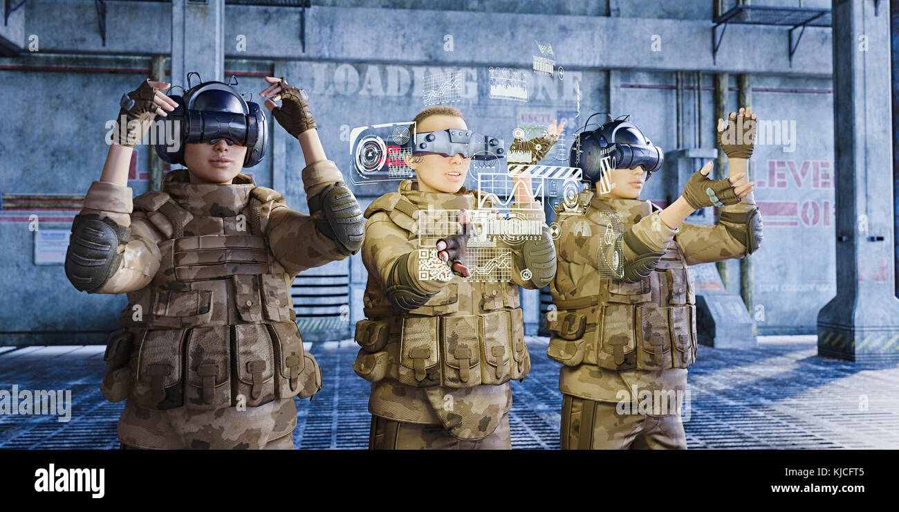 Futuristic soldiers wearing virtual reality goggles Stock Photo - Alamy