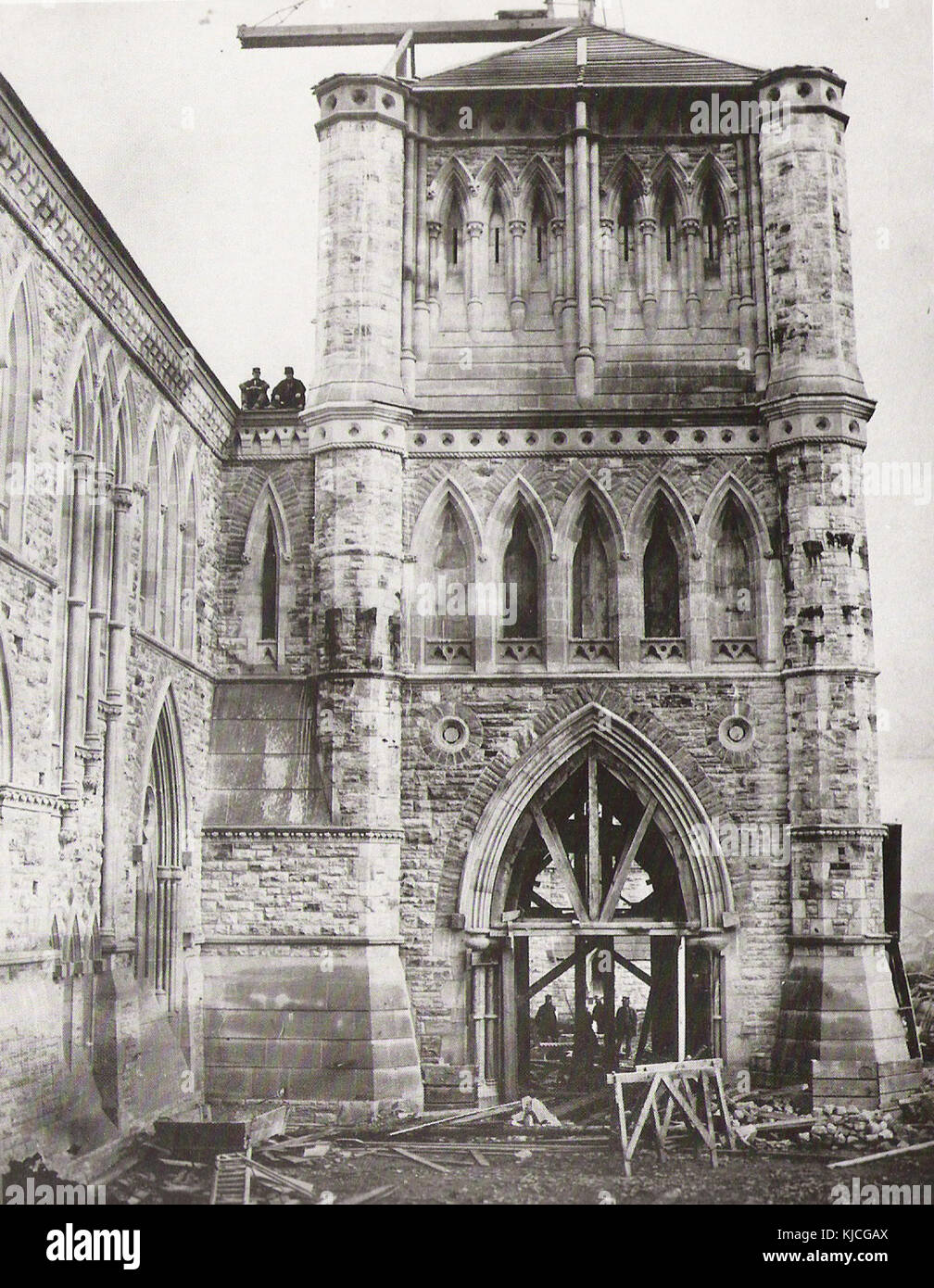 Main tower of Parliament buildings under construction, Ottawa, 1863 ...