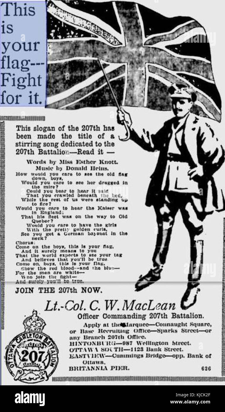 WWI recruitment ad 207th Ottawa Carleton Battalion join at the ...